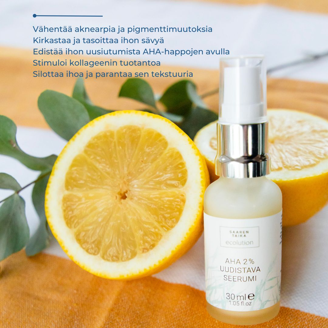 AHA 2% seerumi, aknearvet, melasma, maksaläiskät, ihoa kirkastava ja s ...