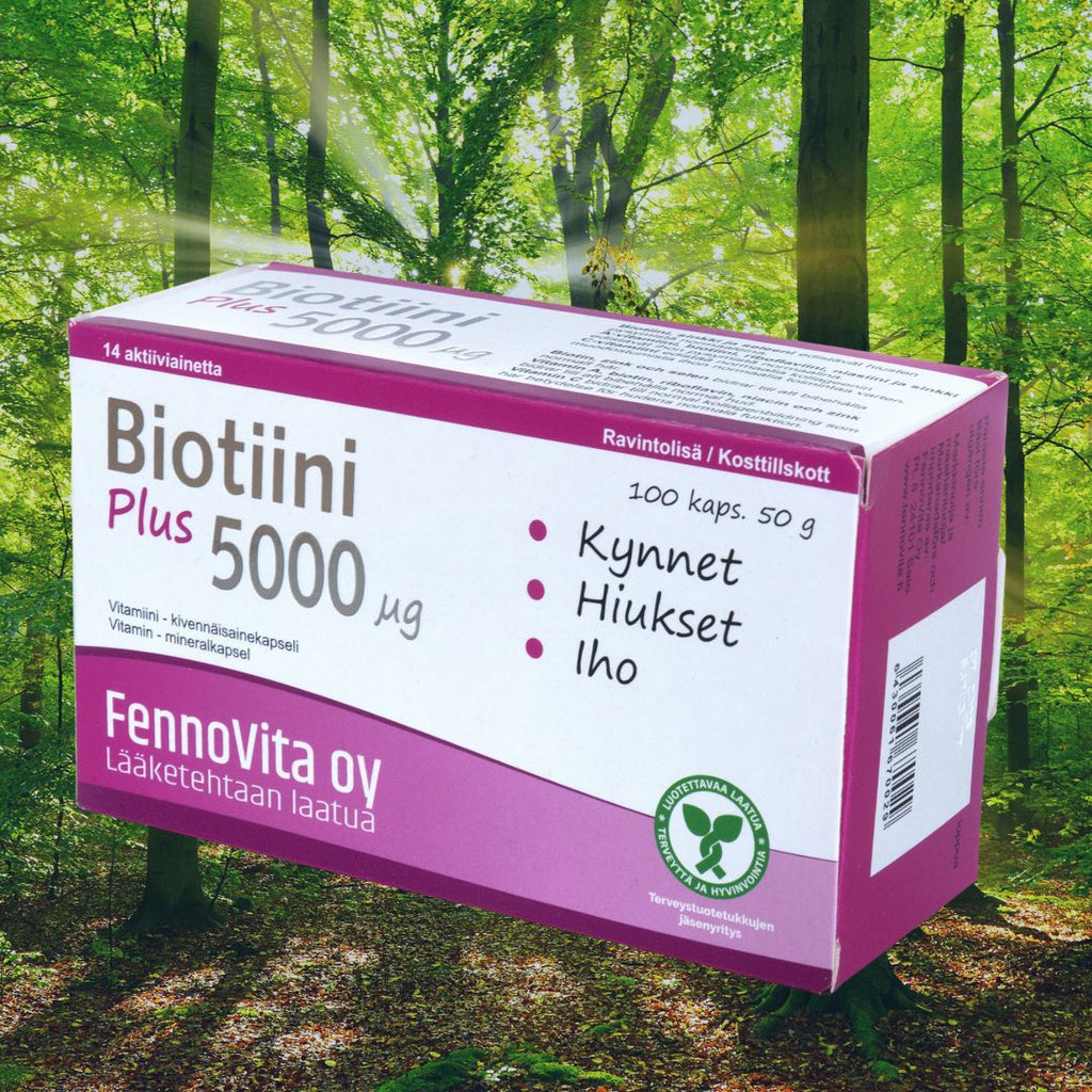 Biotiini Plus 5000 µg + 13 muuta aktiiviainetta, 100 kaps. - Fennovita ...