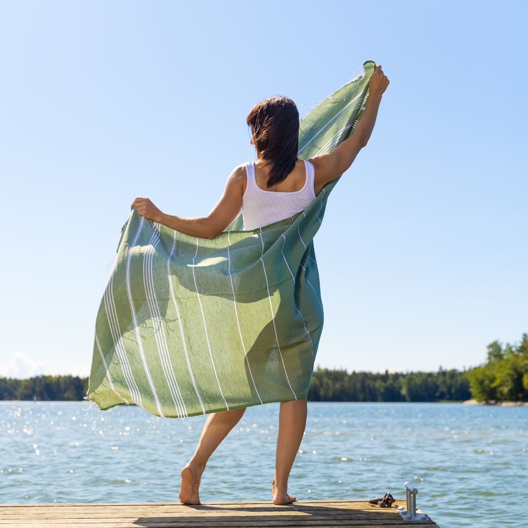 Hamam-pyyhe! Sulo Oliivinvihreä, kierrätyspuuvillaa, Koko 95x180cm, 25 ...