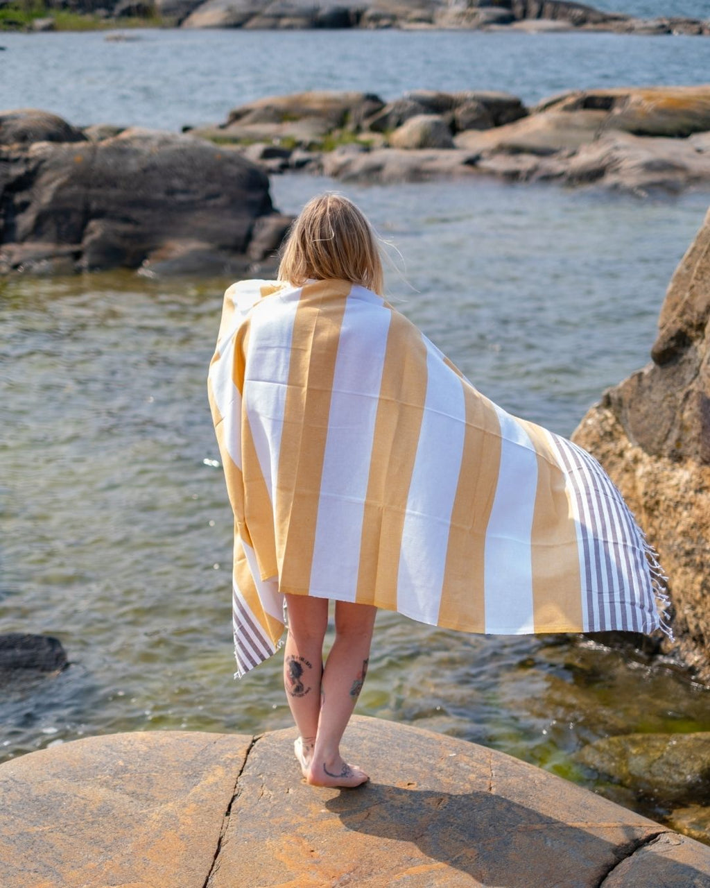 Kierrätyspuuvilla Hamam-pyyhe - Sinapinkeltainen | 95x180cm, 250g ...