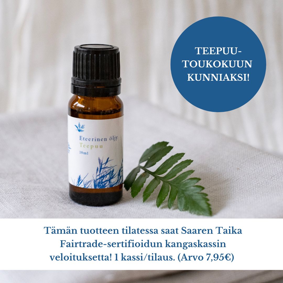 Eteerinen öljy Teepuu, kaupan päälle Saaren Taika kangaskassi! Luonnol ...